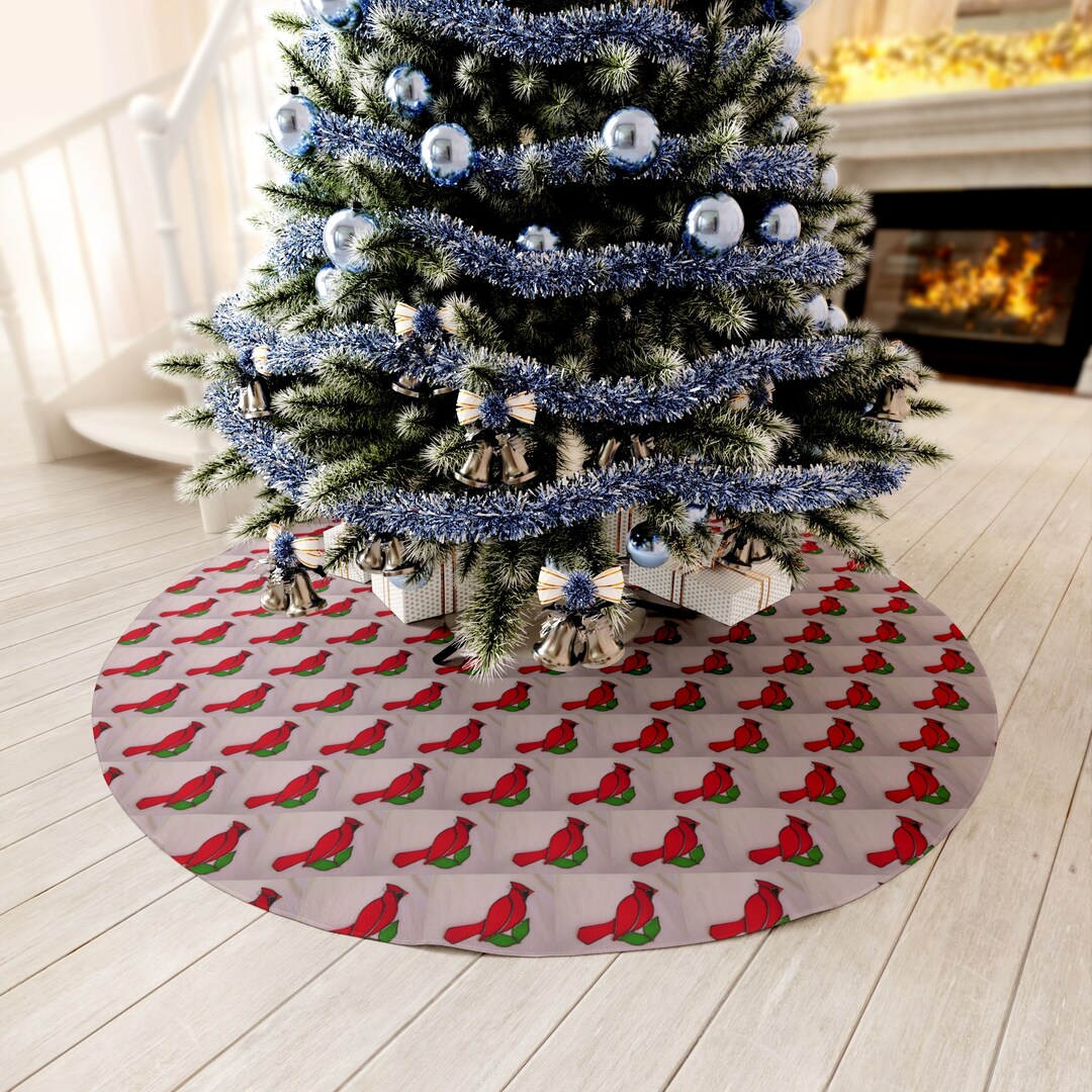 Red Cardinal Bird Round Tree Skirt, Christmas Tree Base, Photoshatts ...