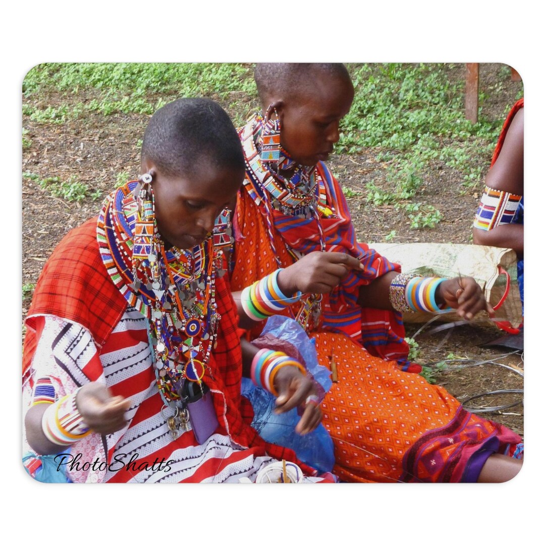 Maasai Women Beading Mouse Pad: Tribal Desk Accessory, Square or Round ...