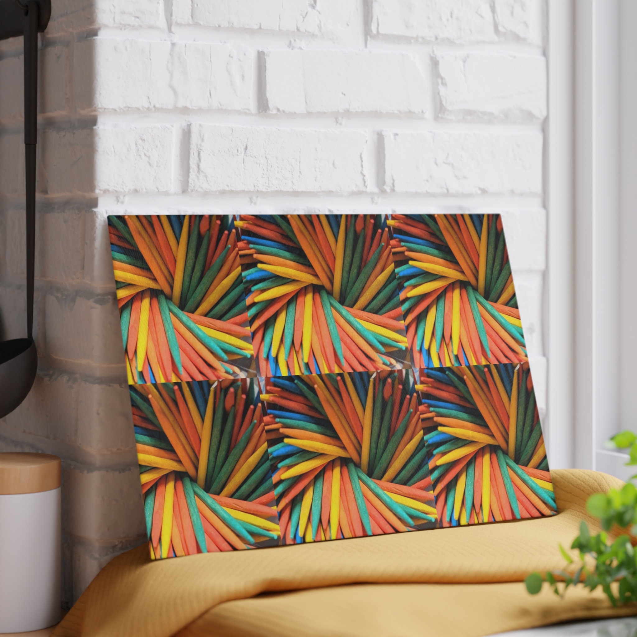 Colorful Art Glass Cutting Board Rainbow Wooden Toothpicks, Fun Kitchen ...