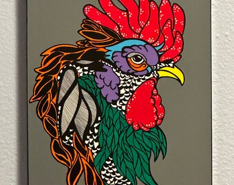 Hand Painted Chicken Art Original Acrylic Miniature Painted - Etsy