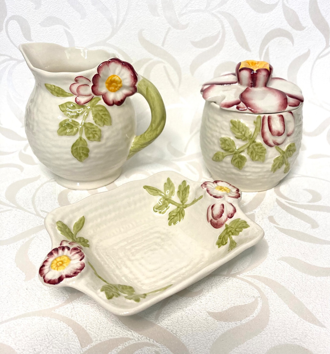 Shorter & Sons Pottery Jug Tray Preserve Set Flower Hand Painted. - Etsy