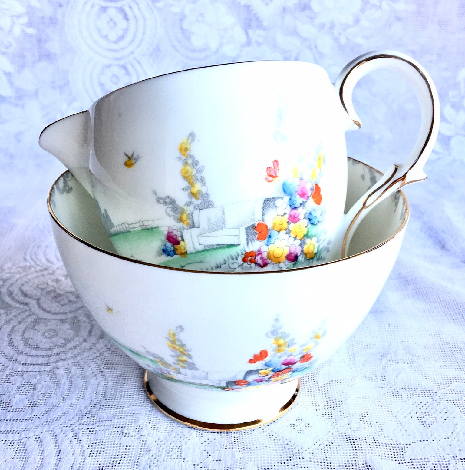 Rare Paragon Old World Garden Cream & Sugar Vintage - Etsy España