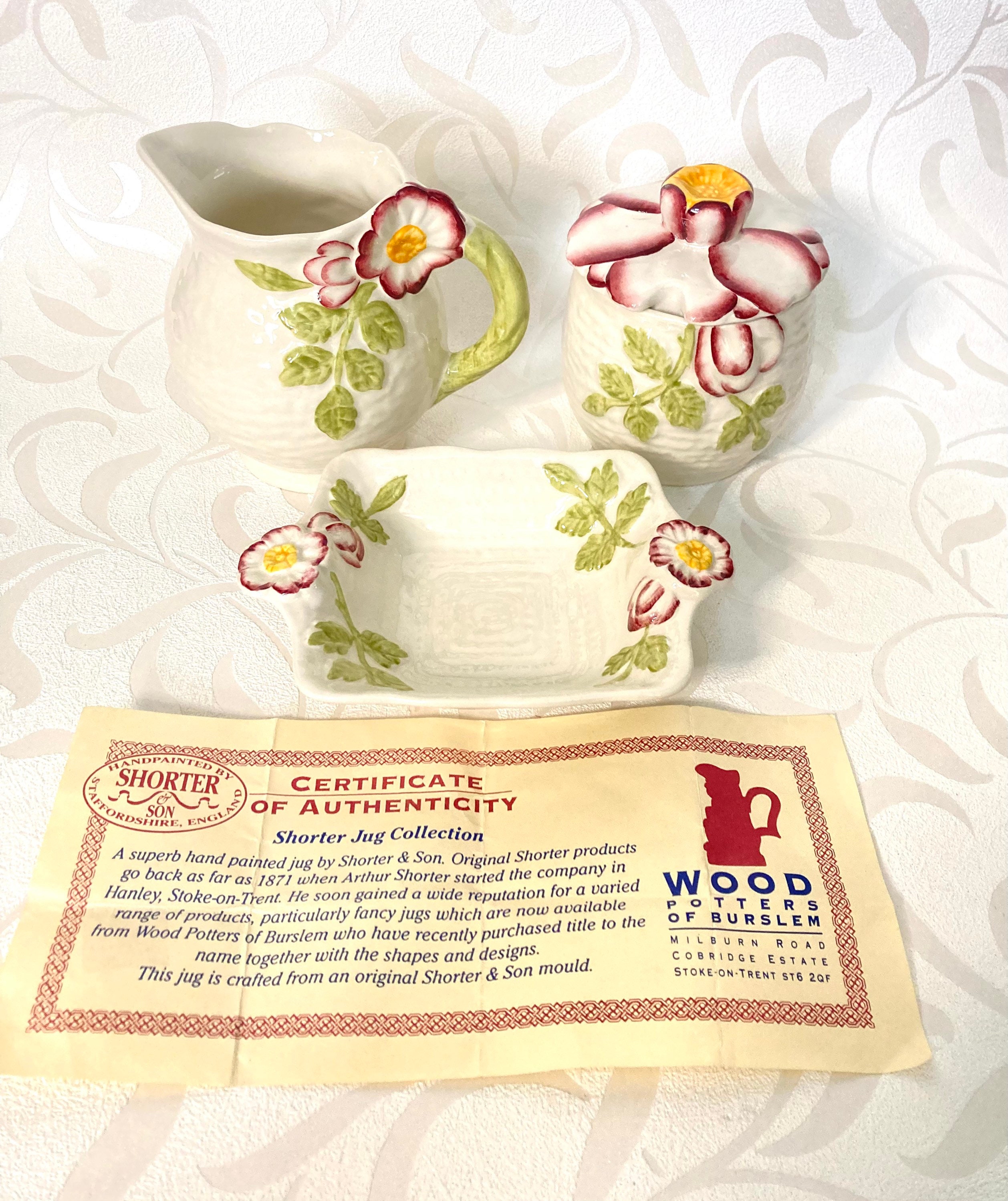 Shorter & Sons Pottery Jug Tray Preserve Set Flower Hand Painted. - Etsy