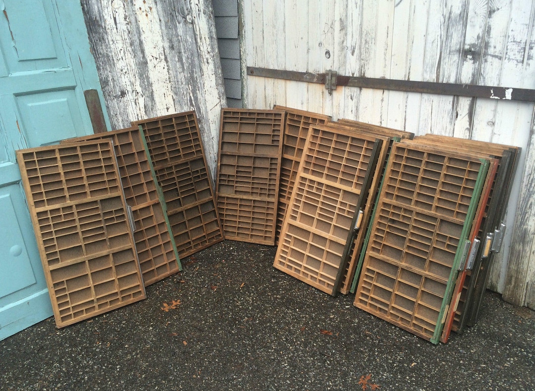 Antique Vintage PRINTERS Cabinet Type Set Letterpress Wood Wooden ...