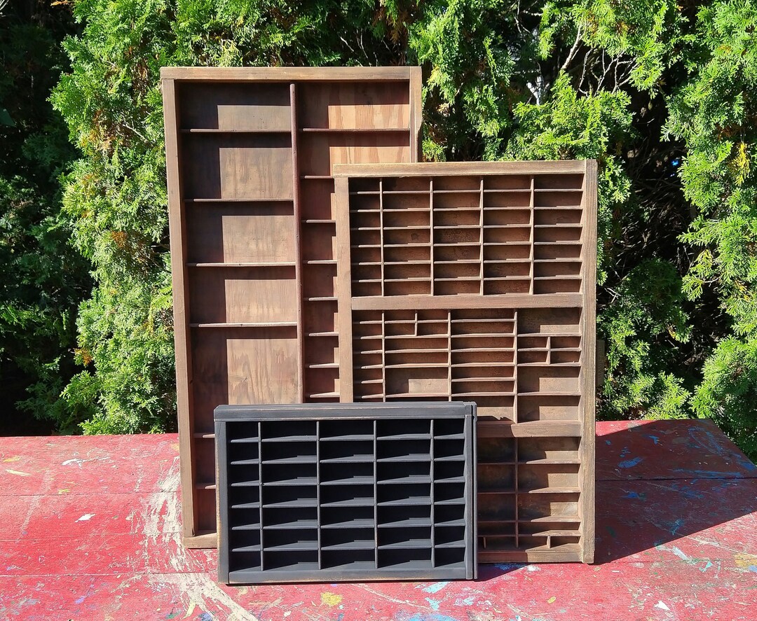 3 Antique Vintage PRINTERS Cabinet Type Set Letterpress Wood Wooden ...