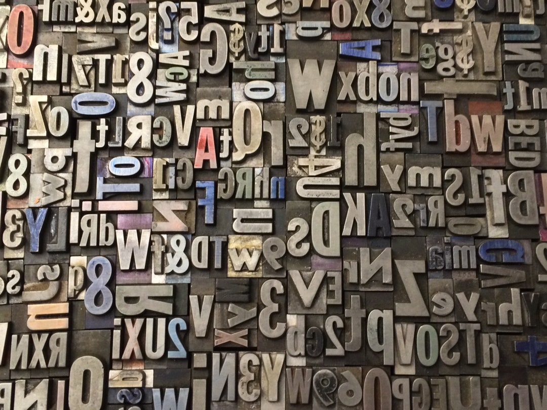 Lot of 50 Large Antique VINTAGE Metal LETTERPRESS Print Type Block ...