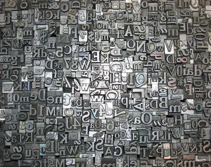 Lot of 200 Antique VINTAGE Metal LETTERPRESS Print Type Blocks ALPHABET ...