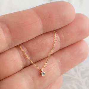 Tiny Diamond Necklace, 14k Solid Gold, Dainty Diamond Choker Necklace ...