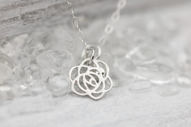 Sterling Silver Rose Charm Necklace tiny Sterling Silver Rose - Etsy