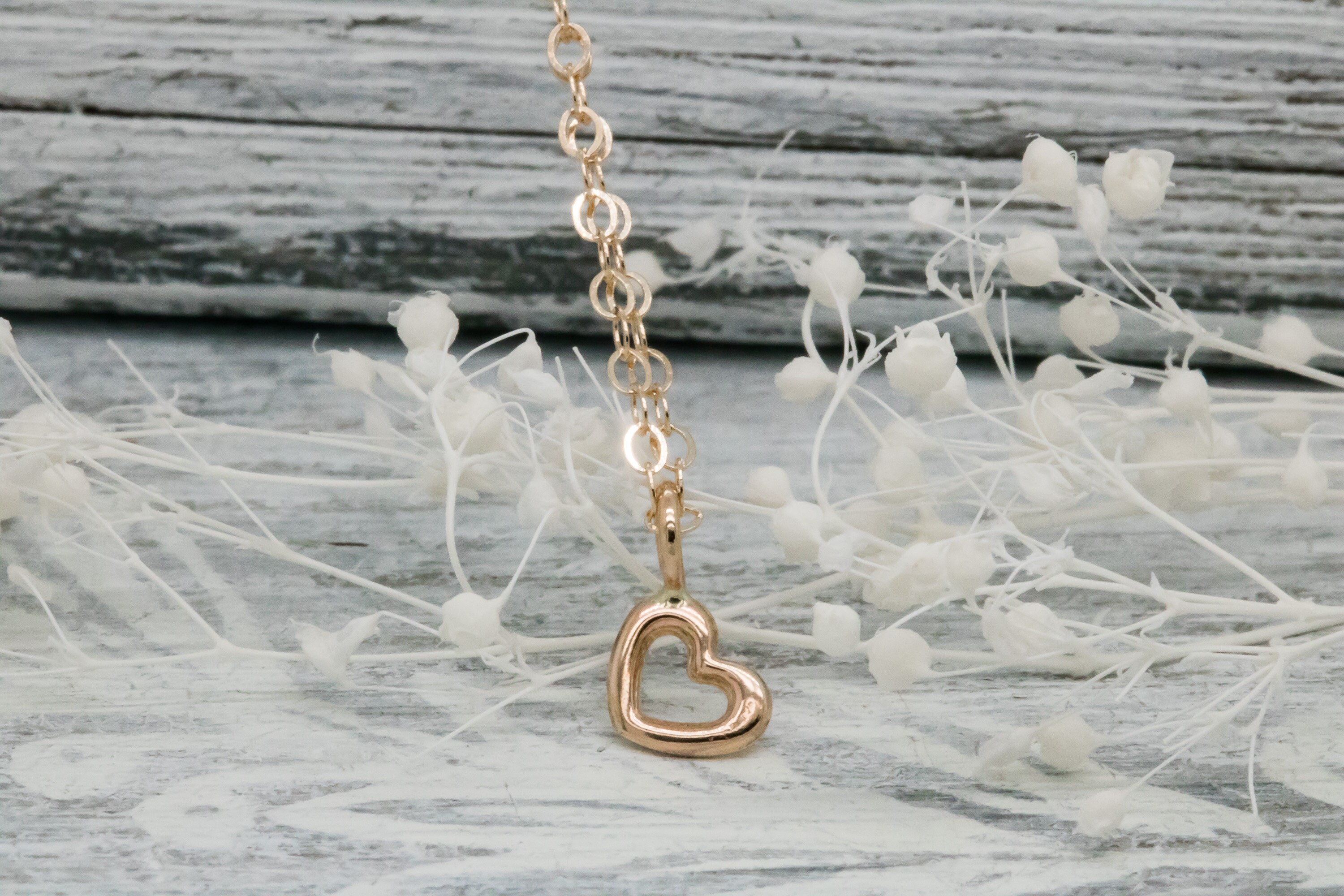 Solid 14k Yellow Gold Open Heart Charm Necklace Tiny Heart - Etsy