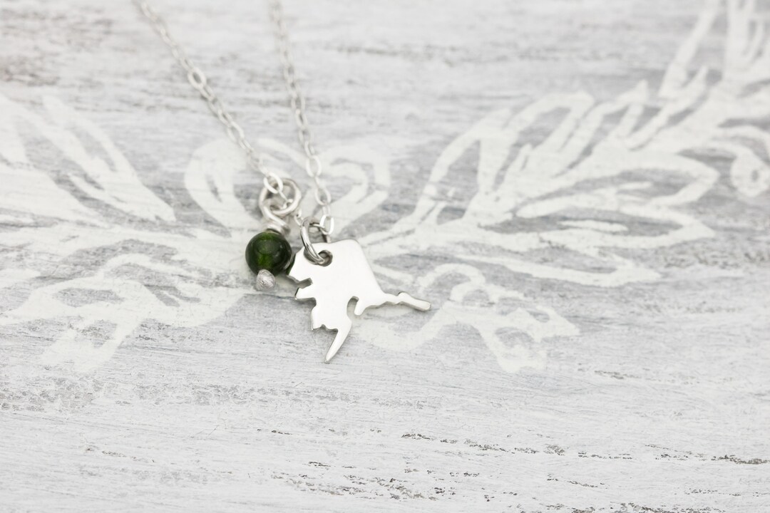 Sterling Silver Alaska Charm Necklace With Genuine Alaskan Jade Bead - Etsy