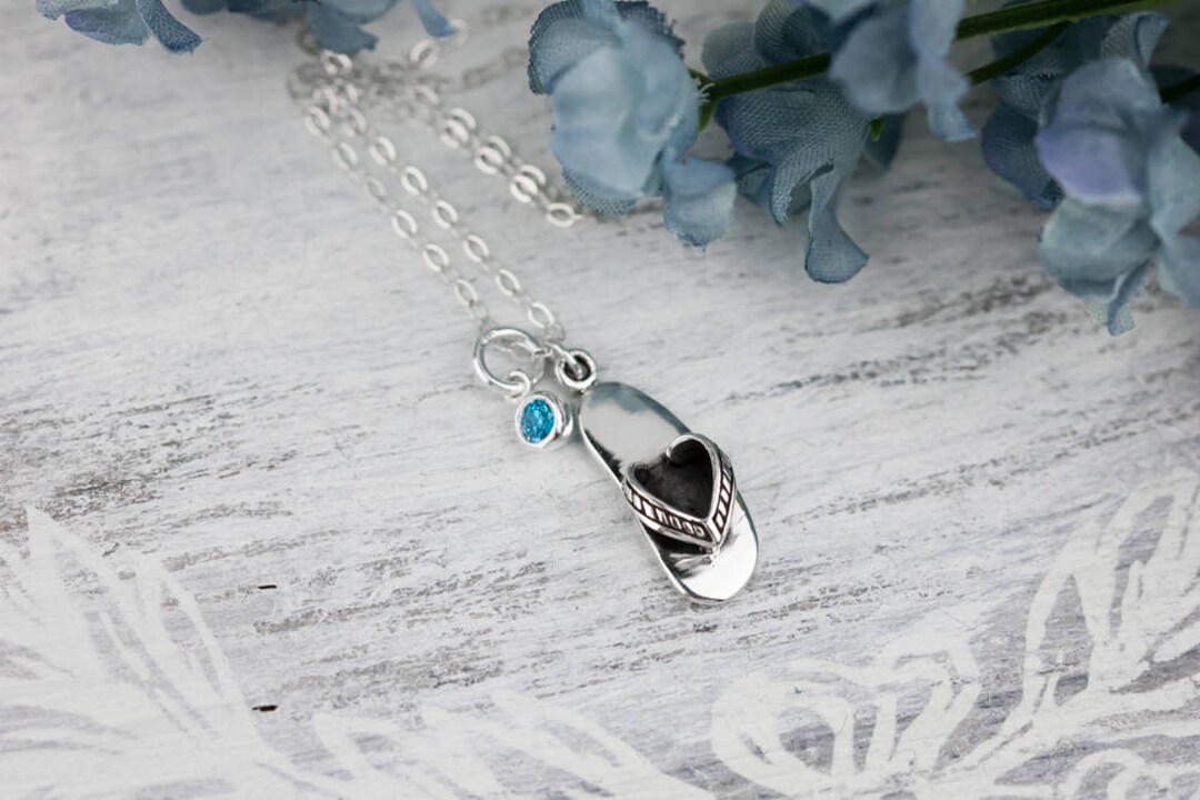 Sterling Silver Flip Flop Charm Necklace, Beach Lover Jewelry, Thong ...