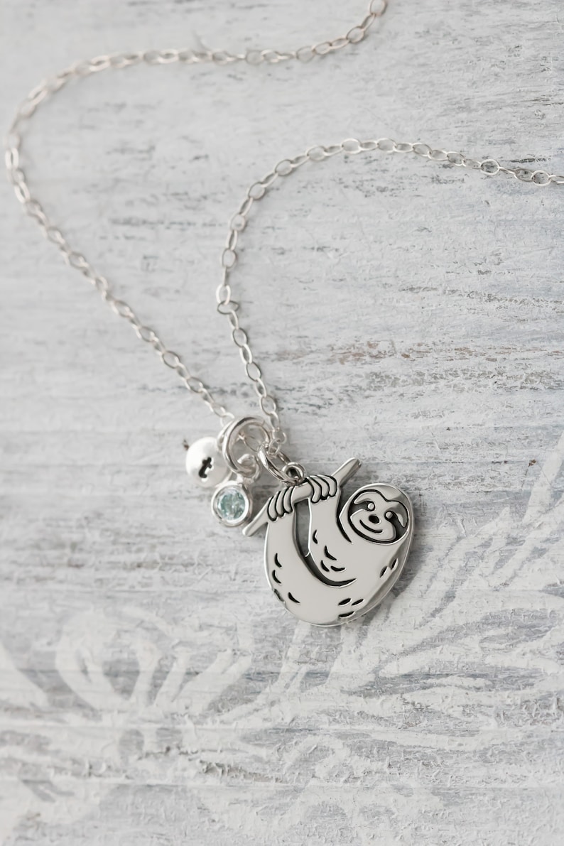 Sterling Silver Sloth Necklace for Girls Engraved Birthstone - Etsy