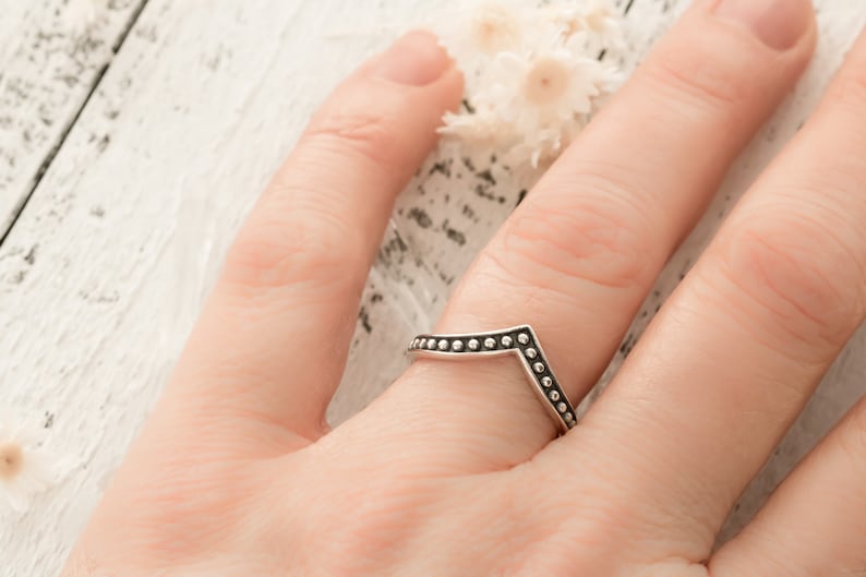 Sterling Silver Chevron Ring Beaded Chevron Ring Sterling | Etsy