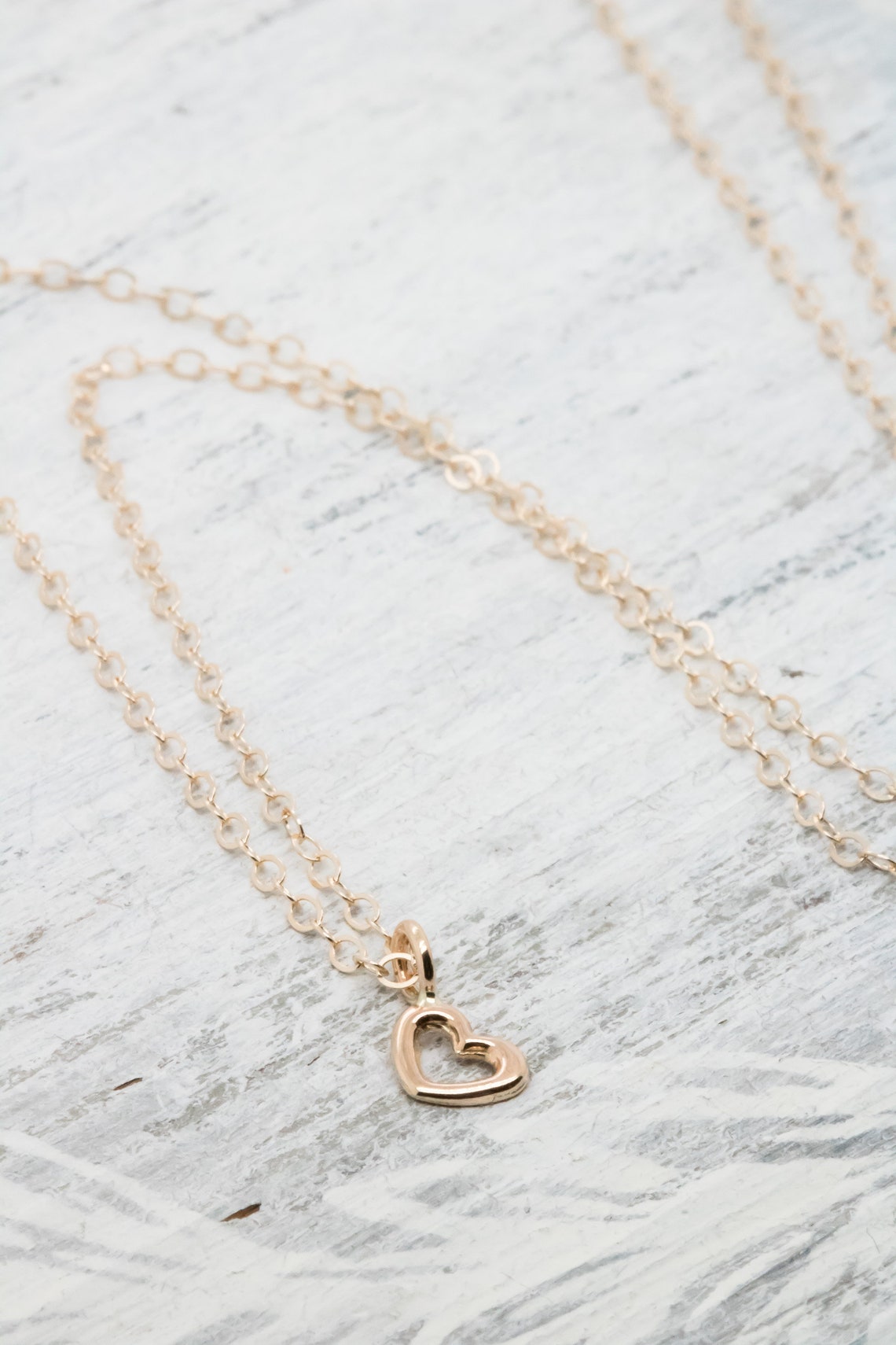 Solid 14k Yellow Gold Open Heart Charm Necklace Tiny Heart - Etsy