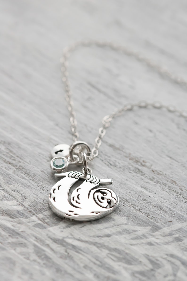 Sterling Silver Sloth Necklace for Girls Engraved Birthstone - Etsy