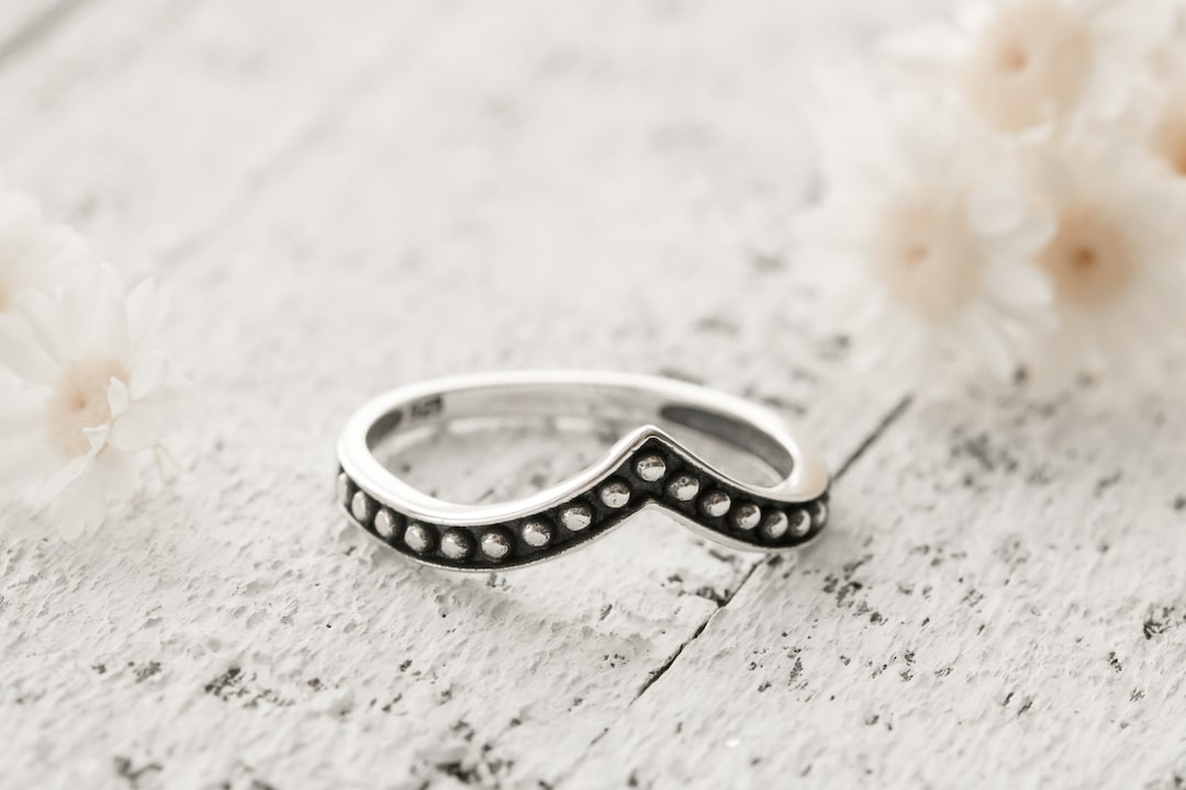 Sterling Silver Chevron Ring • Beaded Chevron Ring • Sterling Silver ...