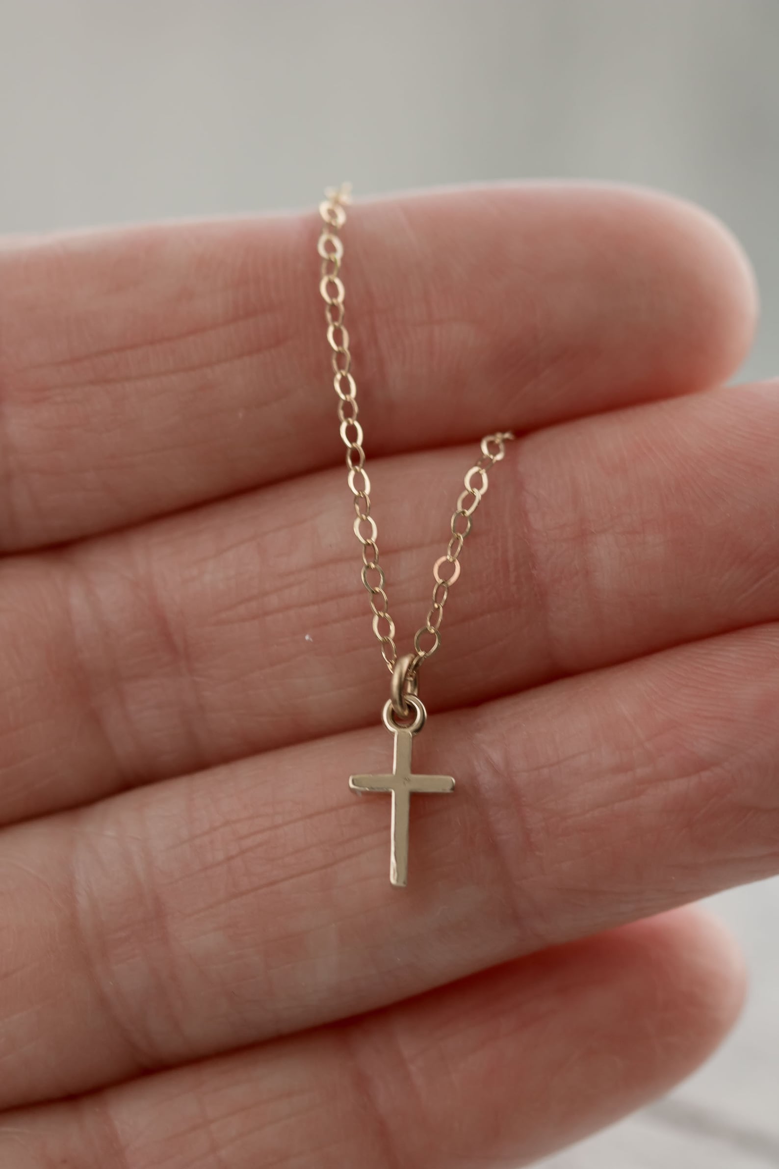 Solid 14K Gold Cross Charm Necklace • Tiny Gold Cross Pendant ...