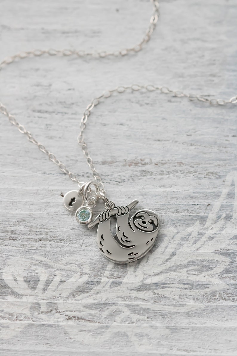 Sterling Silver Sloth Necklace for Girls Engraved Birthstone - Etsy