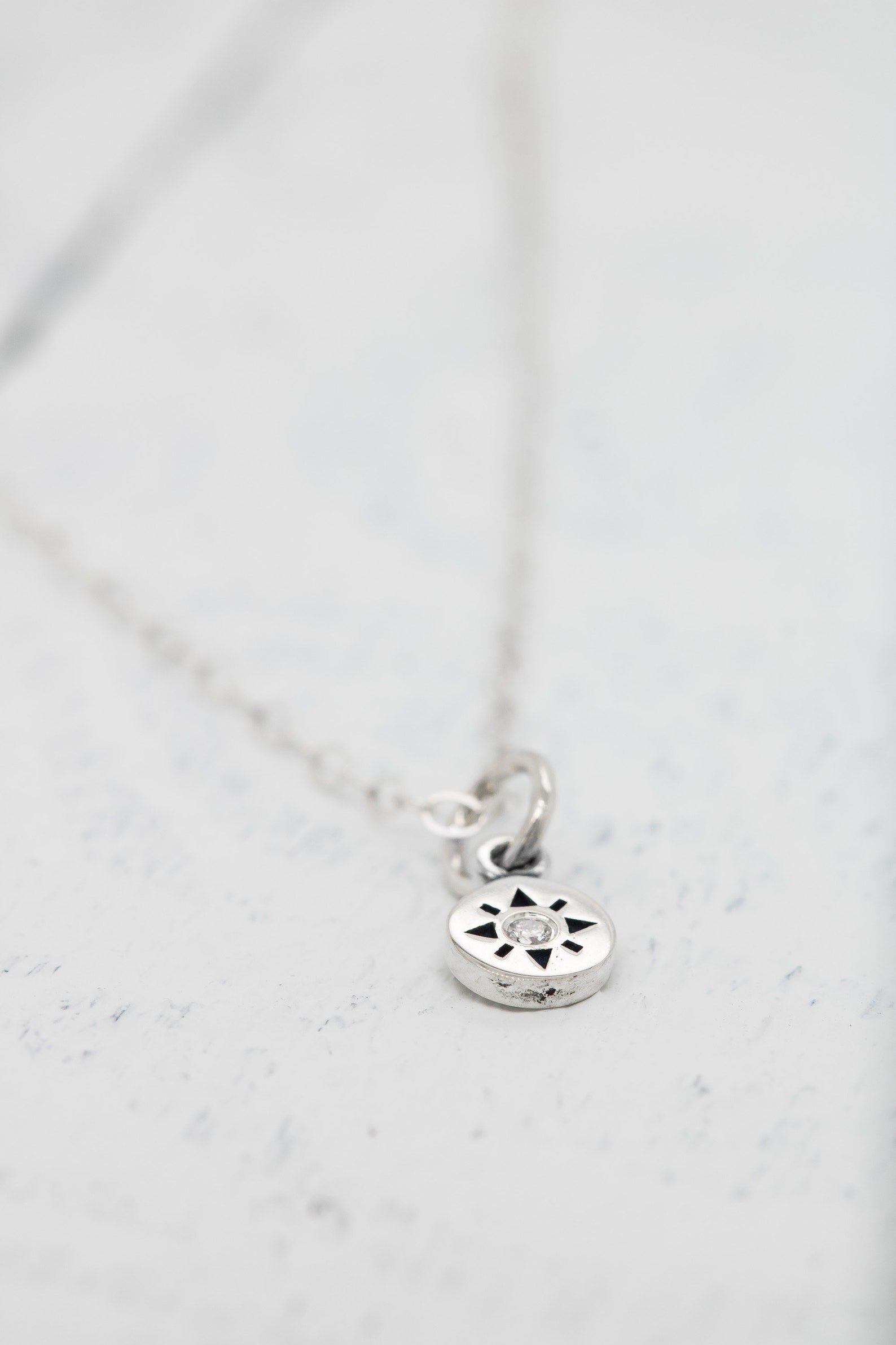 Tiny Sterling Silver Diamond Compass Charm Necklace | Etsy