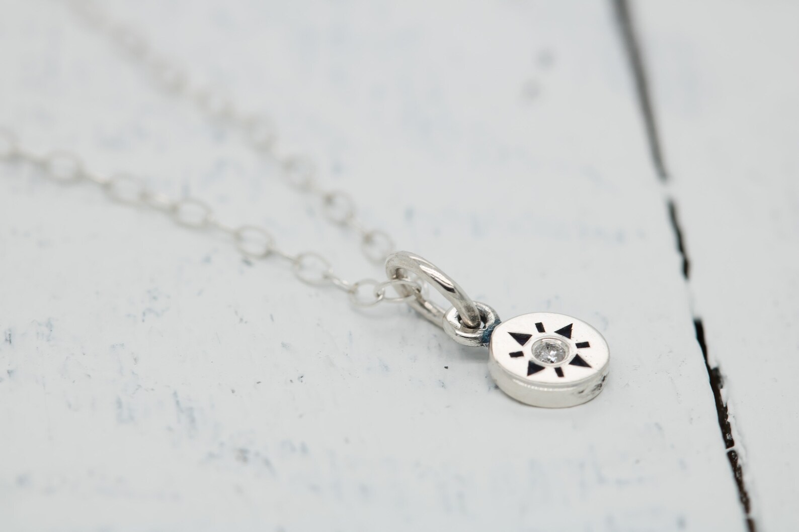Tiny Sterling Silver Diamond Compass Charm Necklace | Etsy