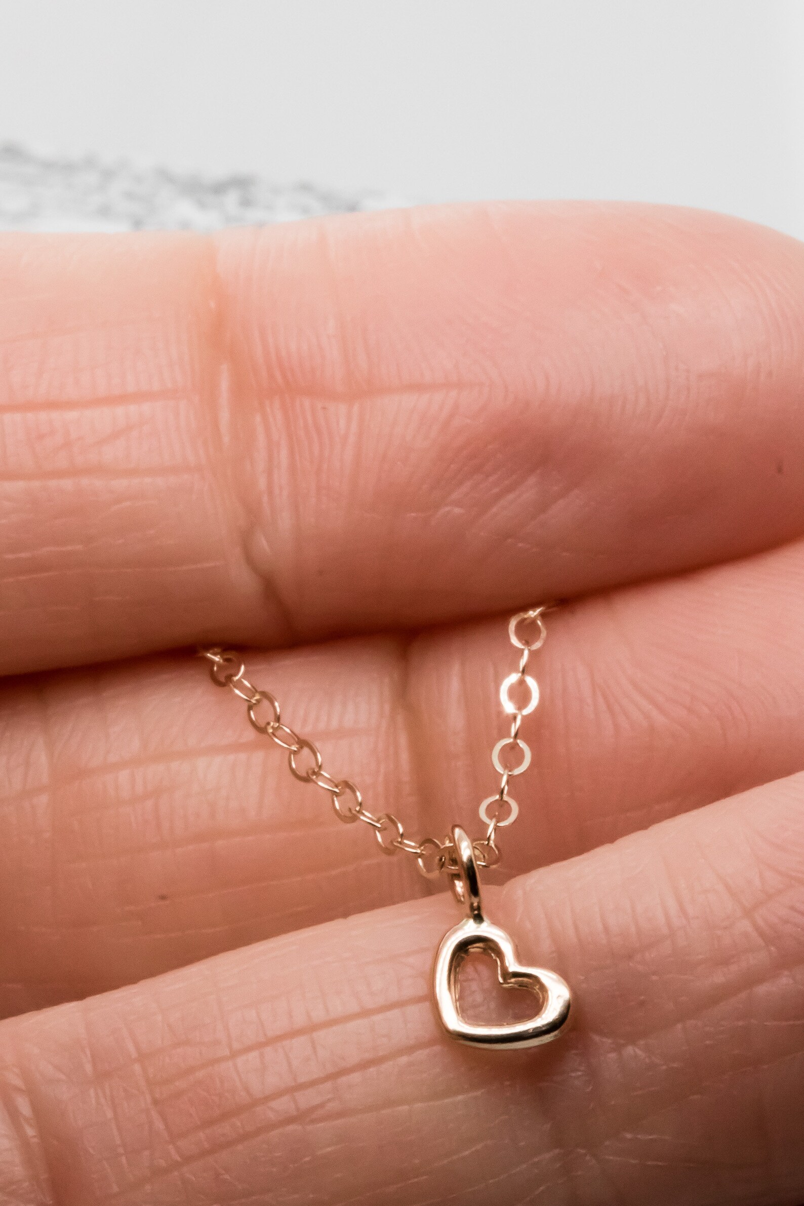 Solid 14k Yellow Gold Open Heart Charm Necklace Tiny Heart - Etsy