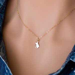 Tiny 14K Gold Cat Necklace for Women • Tiny Sitting Cat •kitty Cat ...