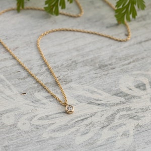 Tiny Diamond Necklace, 14k Solid Gold, Dainty Diamond Choker Necklace ...