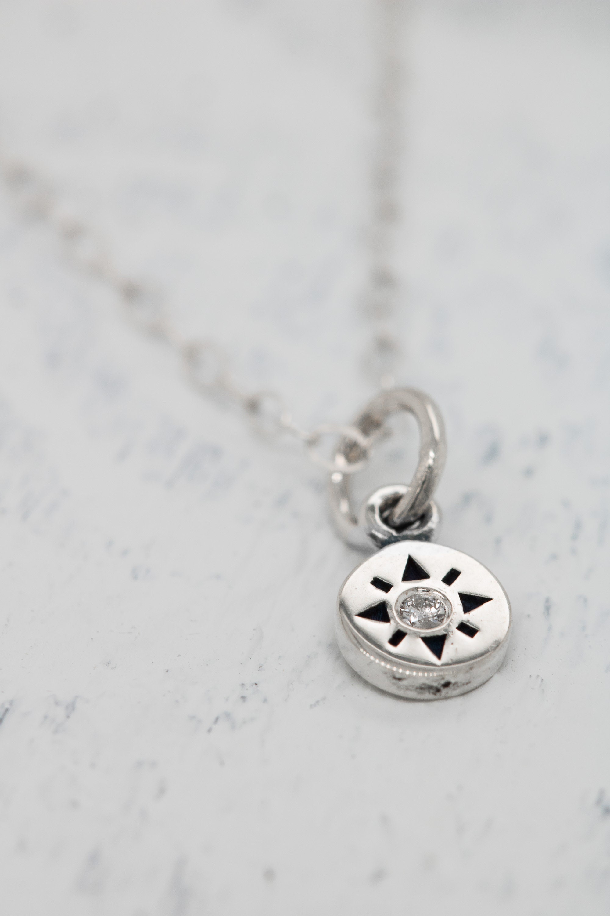 Tiny Sterling Silver Diamond Compass Charm Necklace | Etsy