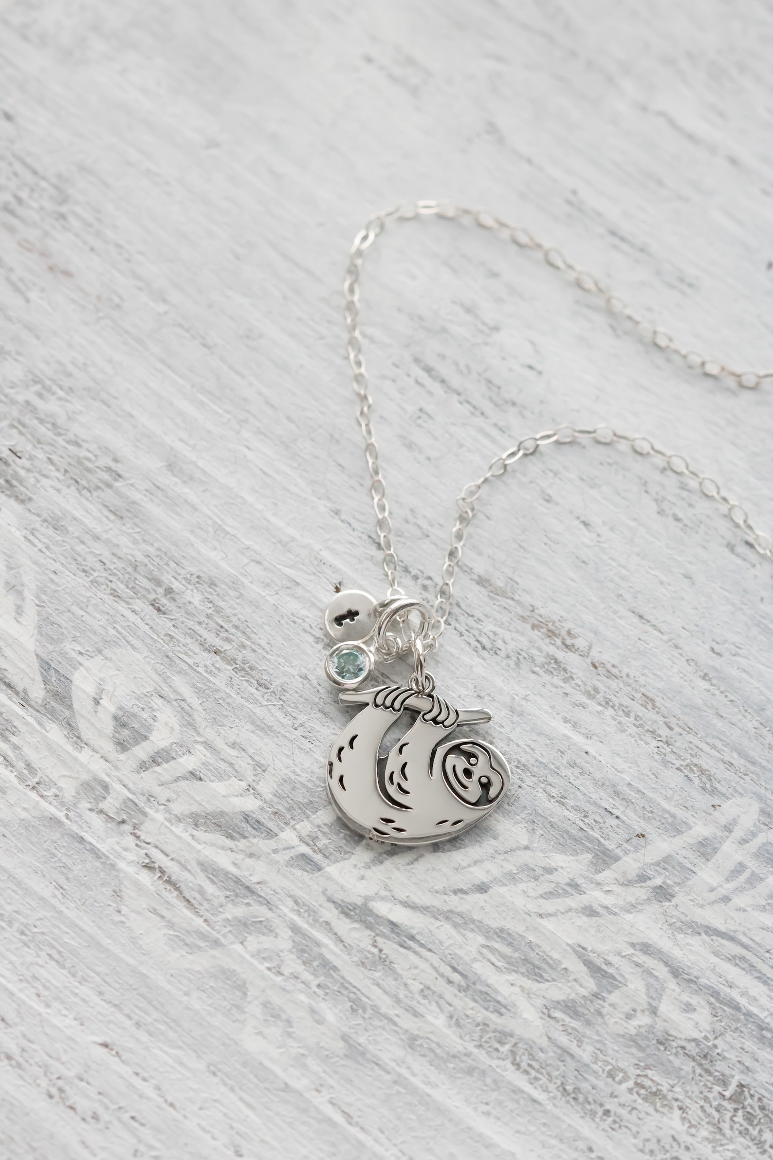 Sterling Silver Sloth Necklace for Girls Engraved Birthstone - Etsy