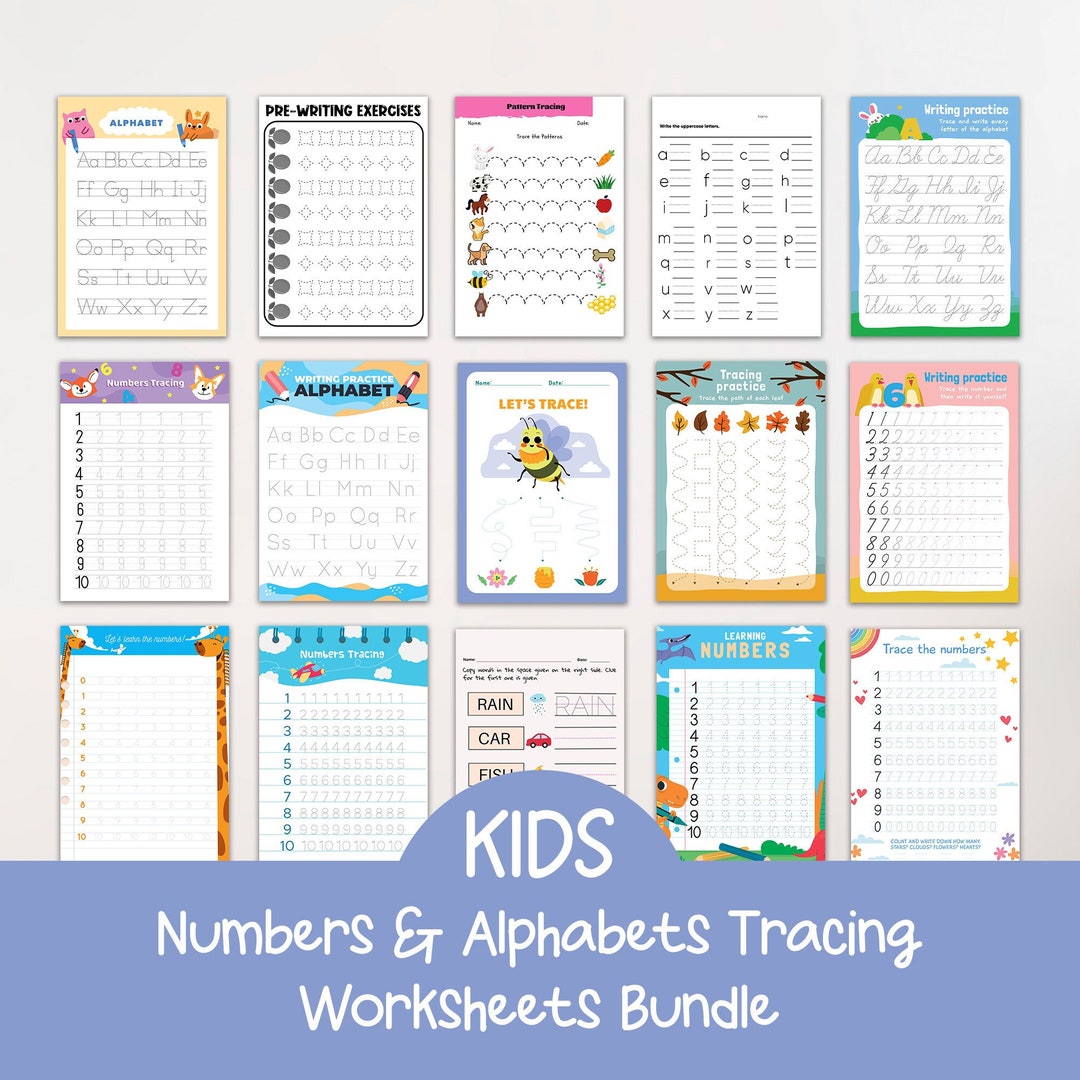 Numbers and Alphabets Learning Worksheet Bundle for Kids, Kids Learning ...