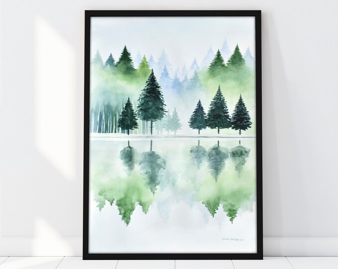 ORIGINAL Watercolor Painting Lake Painting Reflection | Etsy