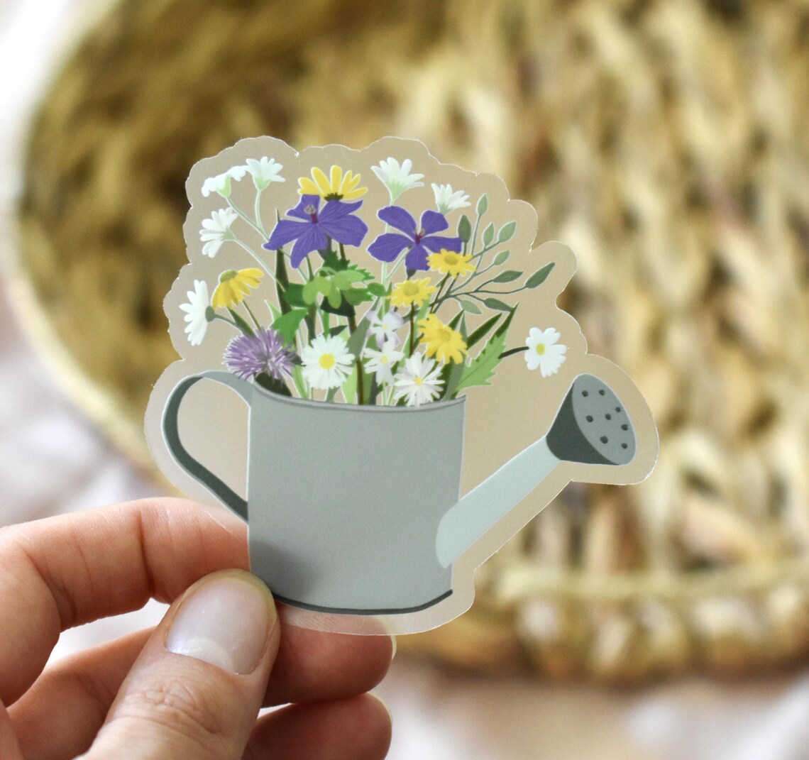 Watering Can Clear Sticker, Flower Sticker, Floral Laptop Sticker ...