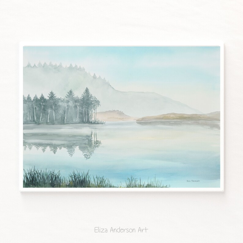 Lake Watercolor Painting Nature Watercolor Print From | Etsy