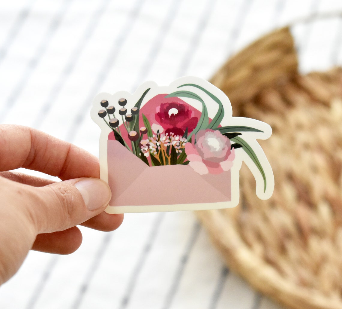 Flower Envelope Sticker, Floral Sticker for Laptop, Flowers in Mail ...