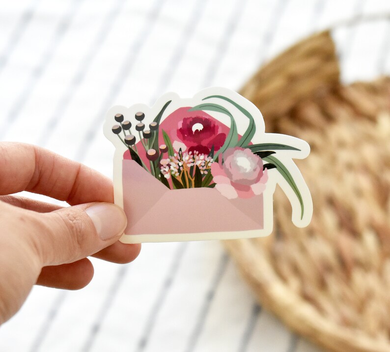 Flower Envelope Sticker, Floral Sticker for Laptop, Flowers in Mail ...