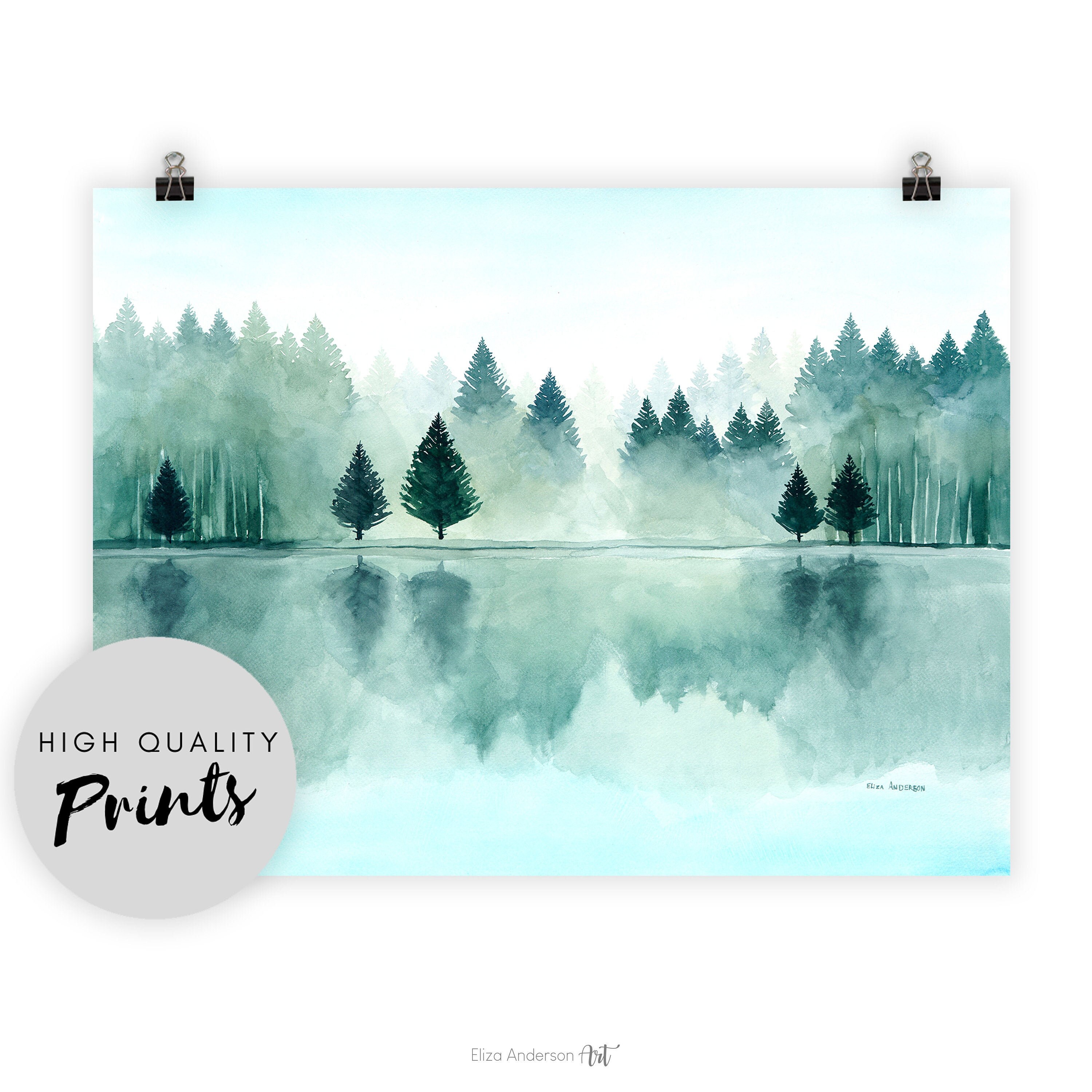 Lake Painting Reflection Watercolor Print From Original - Etsy