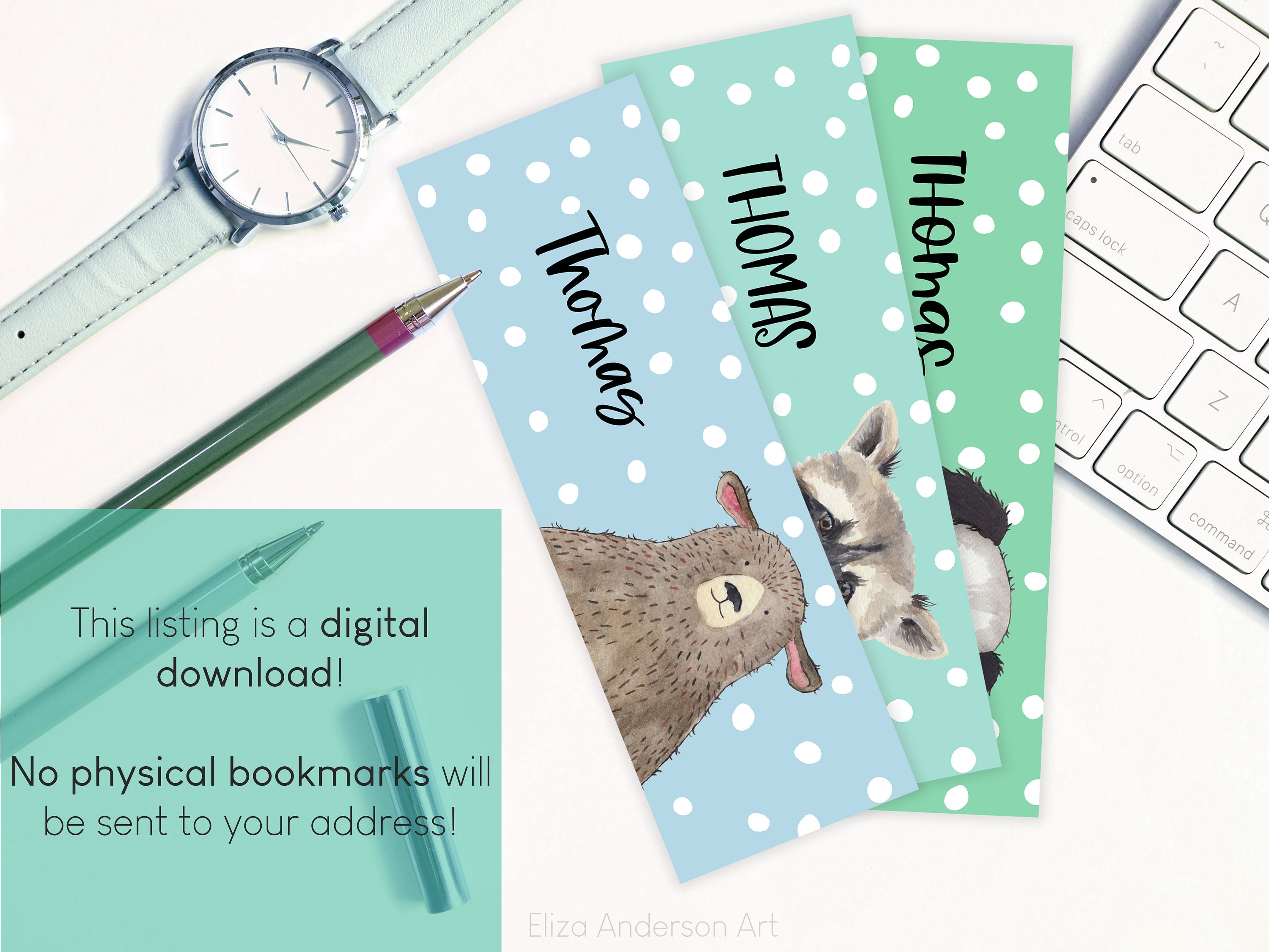 Printable Bookmarks Personalized Bookmark Watercolor | Etsy