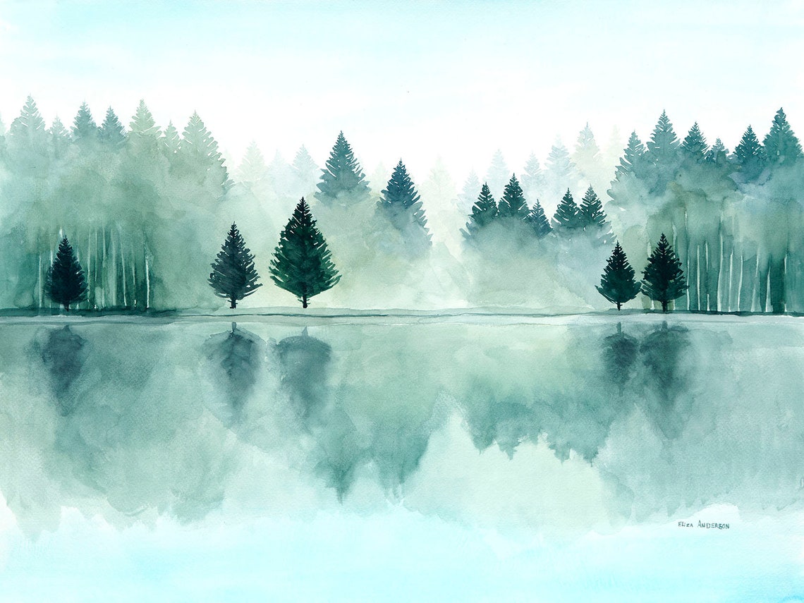 Lake Painting Reflection Watercolor Print From Original - Etsy