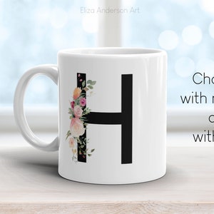Pink Floral Monogram Mug, Monogram Coffee Mug, Personalized Mug, Floral ...