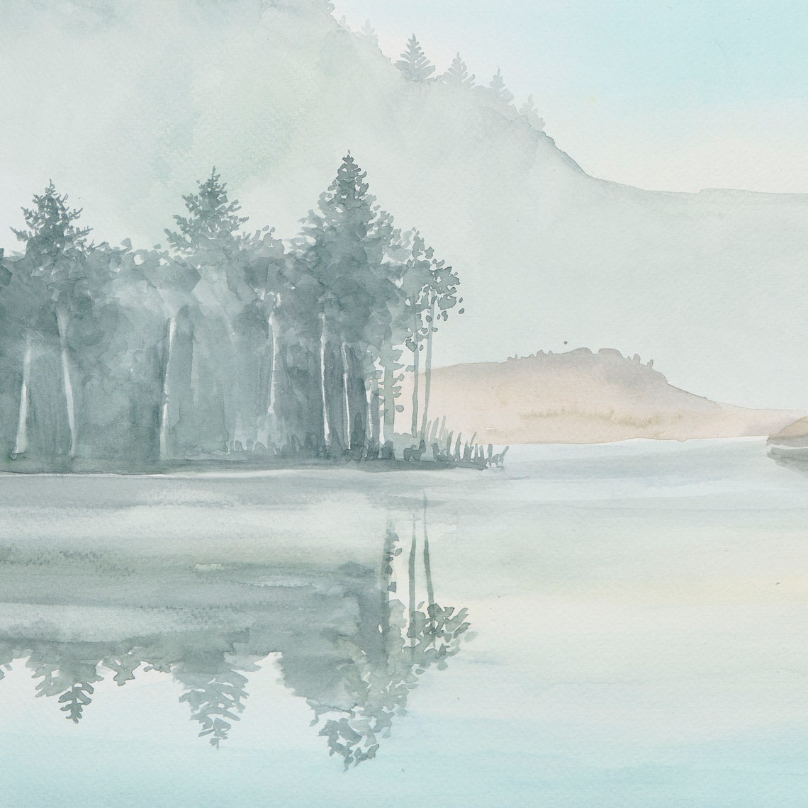 Lake Watercolor Painting Nature Watercolor Print From | Etsy
