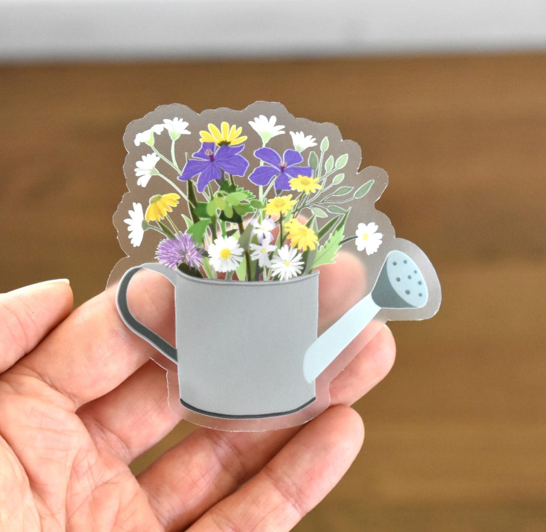 Watering Can Clear Sticker, Flower Sticker, Floral Laptop Sticker ...
