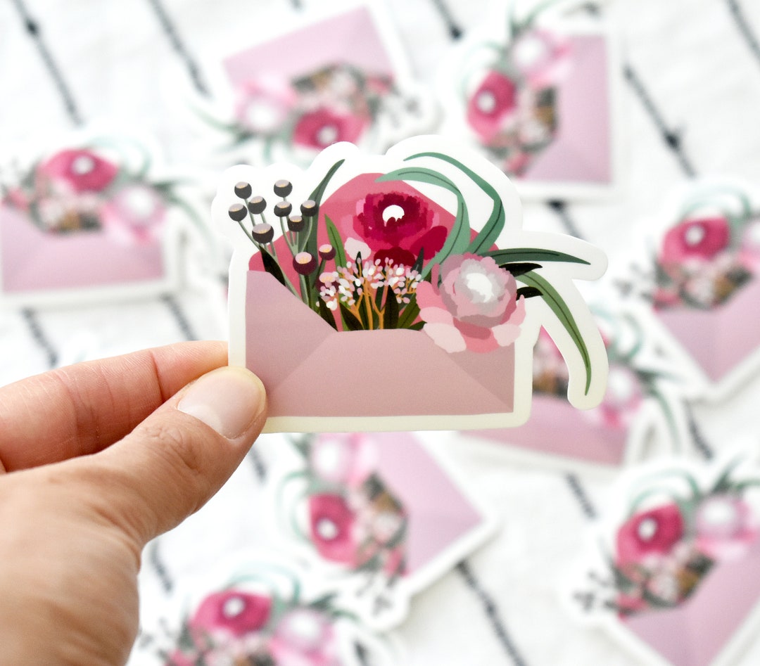 Flower Envelope Sticker, Floral Sticker for Laptop, Flowers in Mail ...