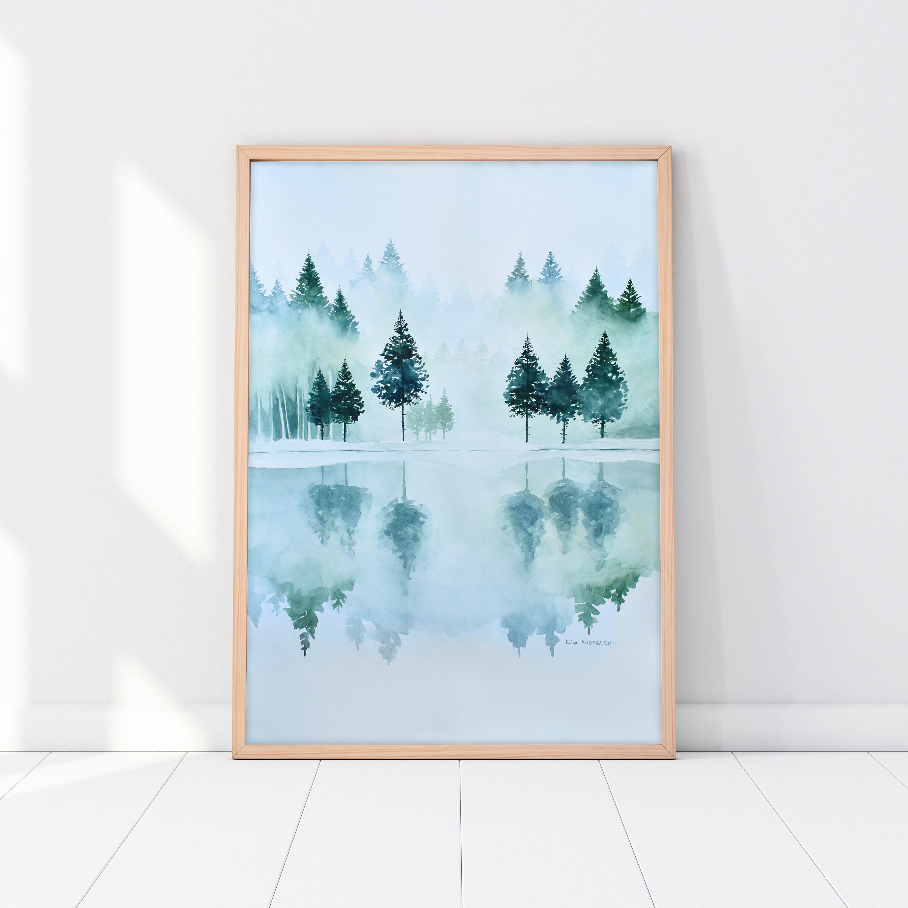 ORIGINAL watercolor painting Lake painting Reflection | Etsy