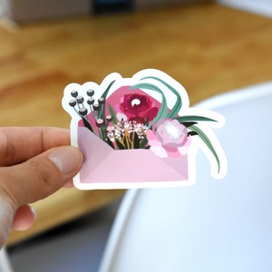 Flower Envelope Sticker, Floral Sticker for Laptop, Flowers in Mail ...