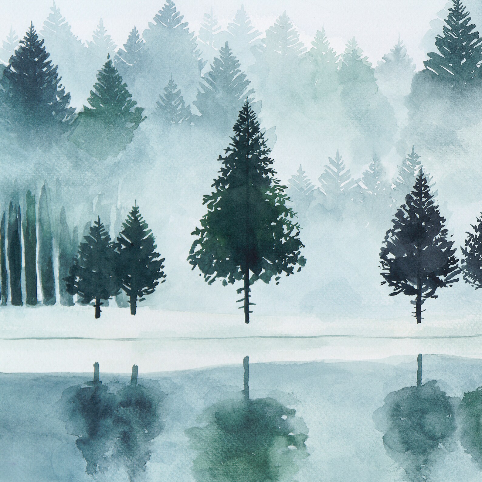 Lake Painting Reflection Watercolor Forest Watercolor - Etsy