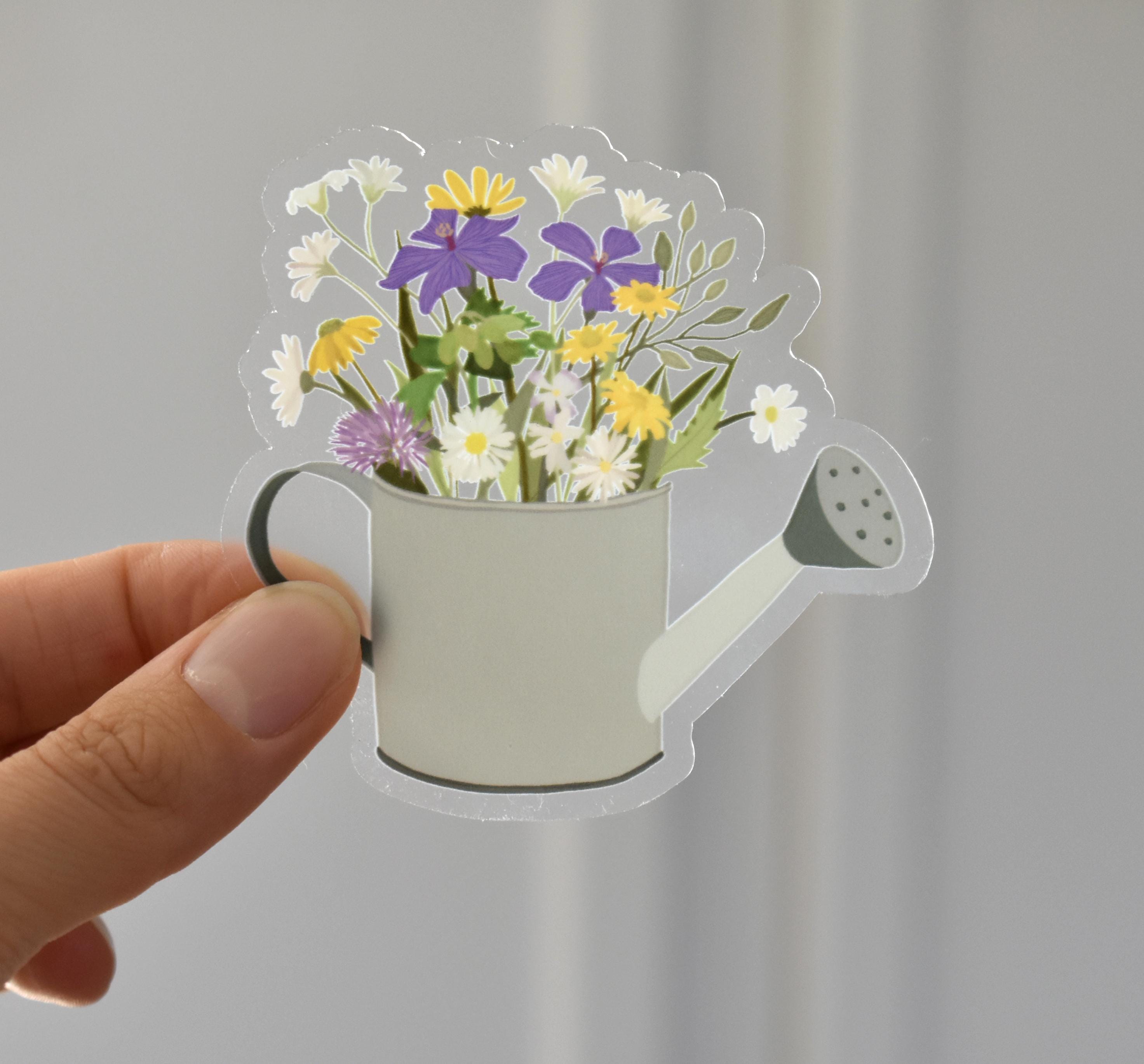 Watering Can Clear Sticker, Flower Sticker, Floral Laptop Sticker ...