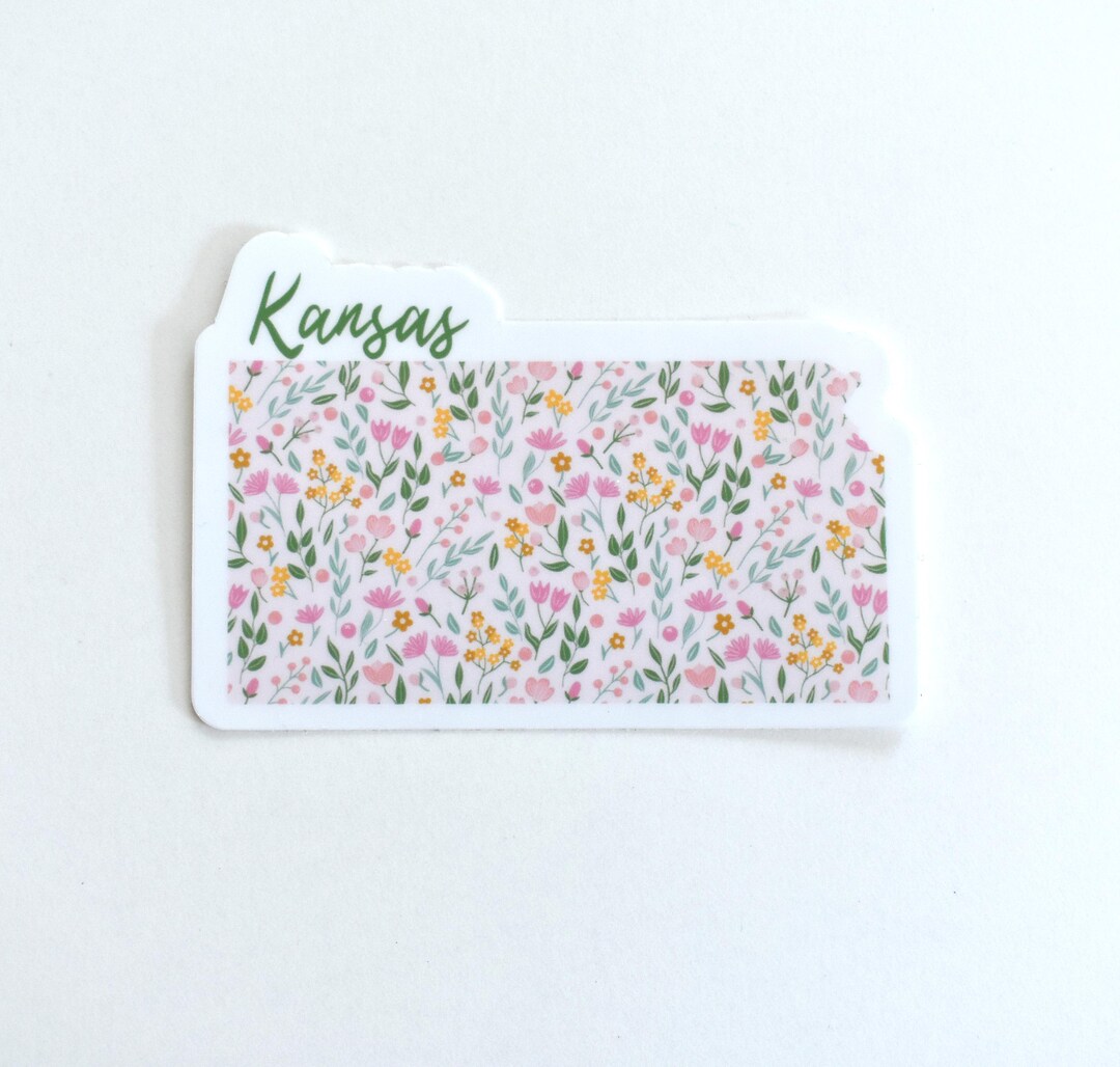 Kansas Sticker for Water Bottle, Laptop, Floral Kansas Sticker, State ...