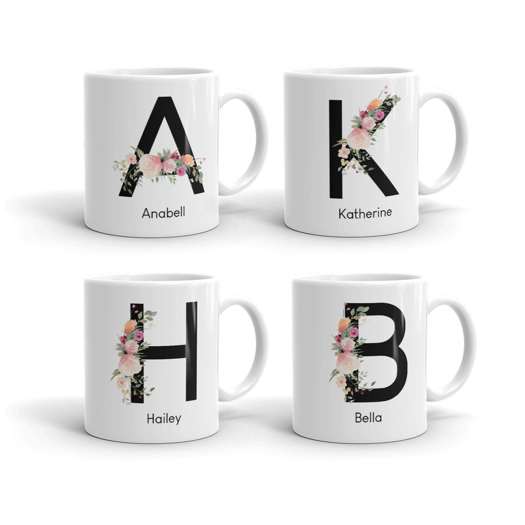Pink Floral Monogram Mug, Monogram Coffee Mug, Personalized Mug, Floral ...