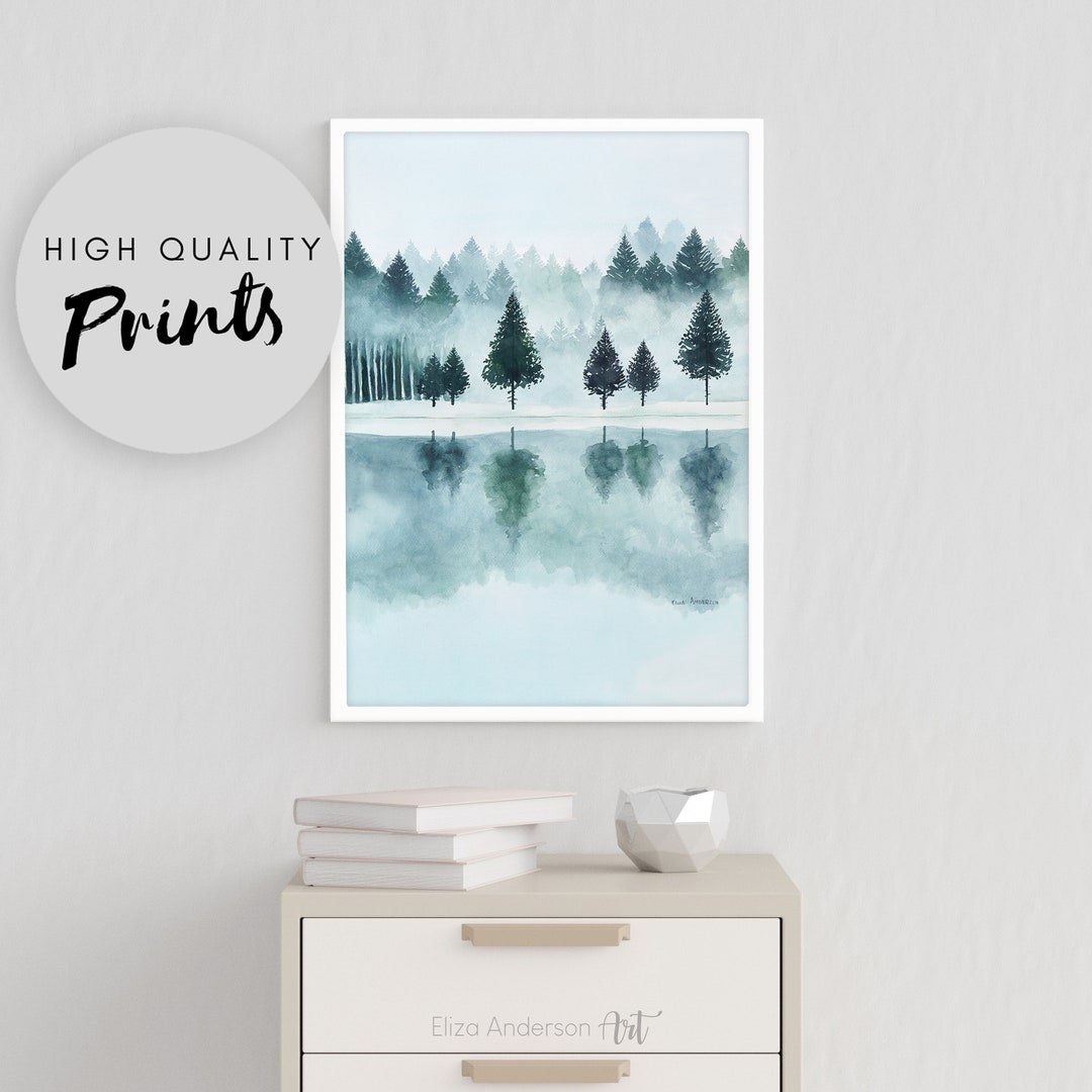 Lake Painting, Reflection Watercolor, Forest Watercolor, Nature ...